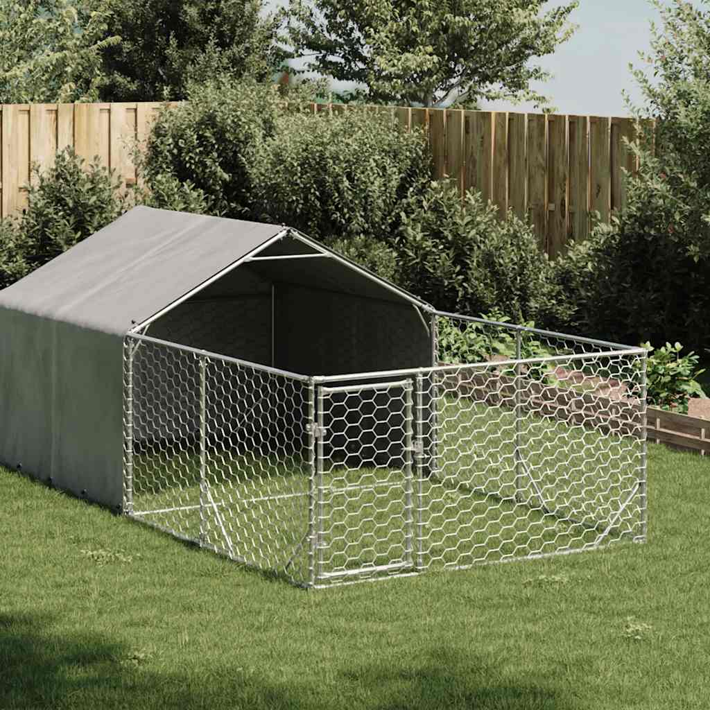 vidaXL Outdoor Dog Kennel with Run 4x2x1.5 m Galvanised Steel | vidaXL.ie