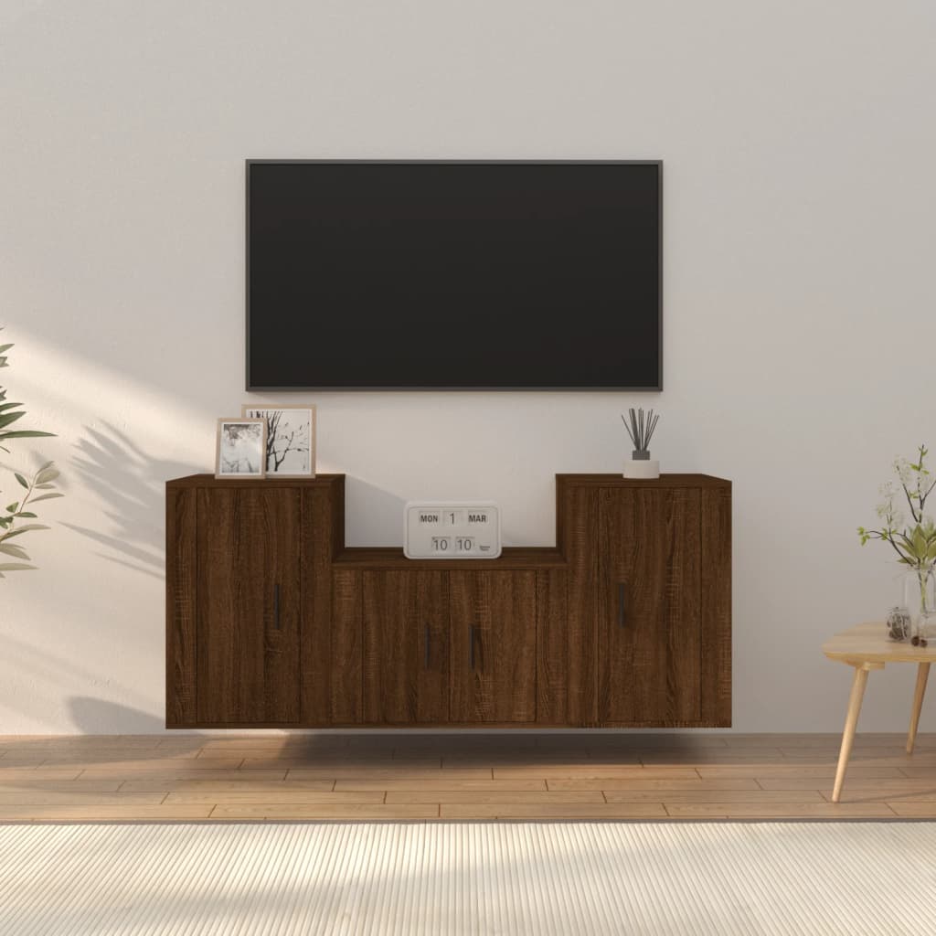 vidaXL 3 Piece TV Cabinet Set Brown Oak Engineered Wood | vidaXL.ie