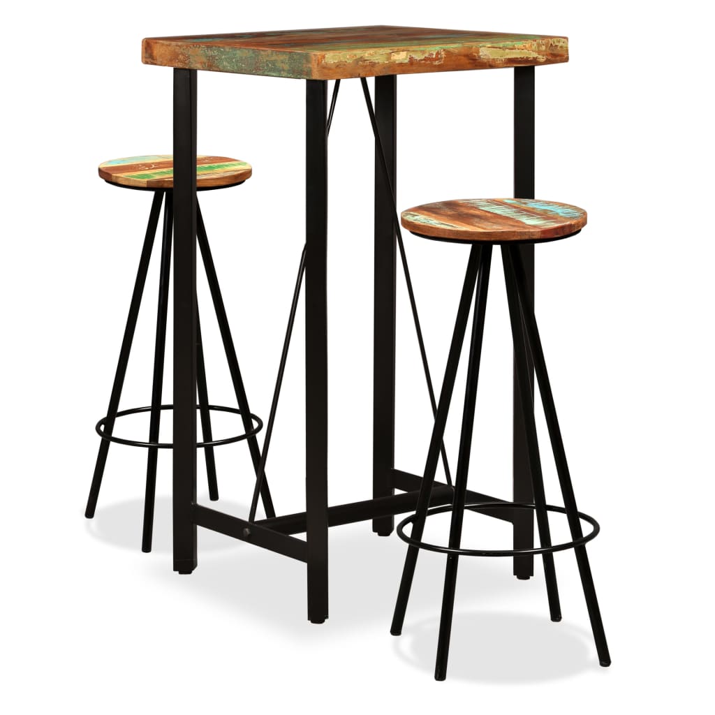vidaXL Bar Set 3 Pieces Solid Reclaimed Wood | vidaXL.ie