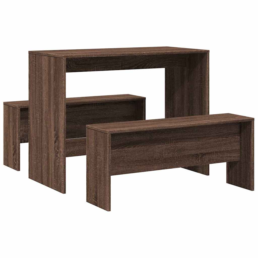 vidaXL 3 Piece Dining Table and Bench set Brown Oak Engineered Wood ...