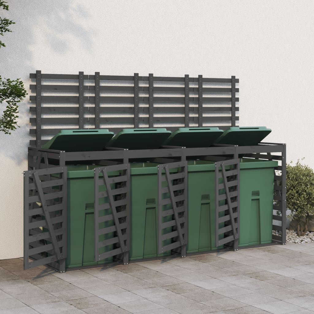vidaXL Quadruple Wheelie Bin Storage Grey Solid Wood Pine | vidaXL.ie