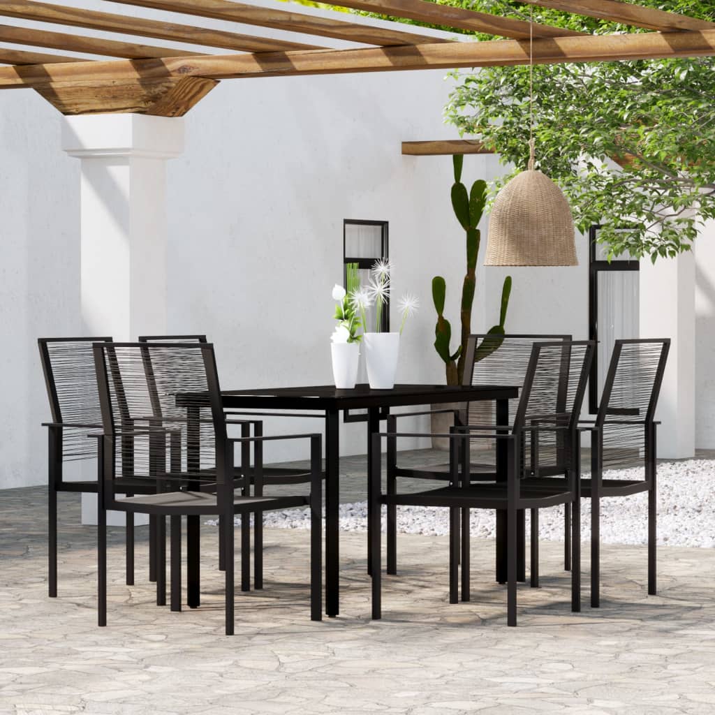 vidaXL Dining Set | Black | Powder-coated steel, glass, PVC hollow ...