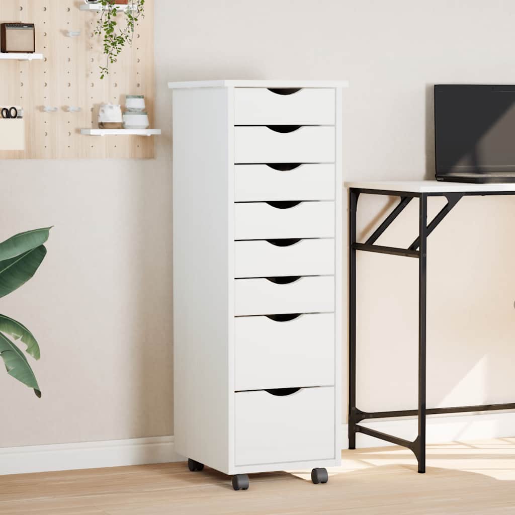 vidaXL Rolling Cabinet with Drawers MOSS White Solid Wood Pine | vidaXL.ie
