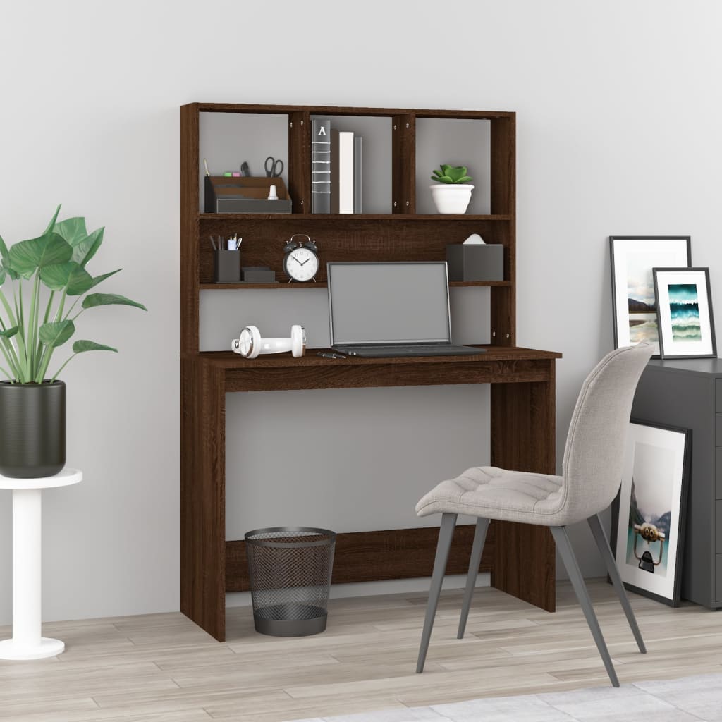 vidaXL Desk with Shelves Brown Oak 102x45x148 cm Engineered Wood ...