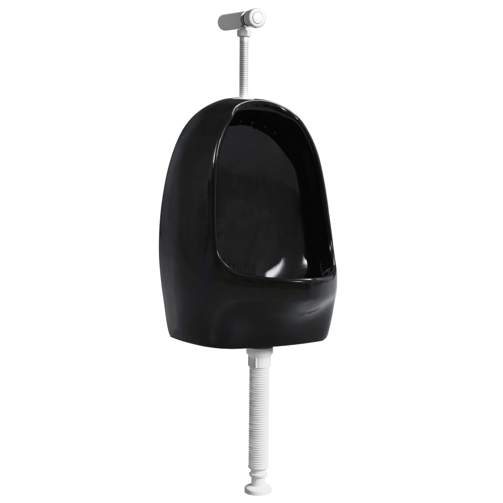 vidaXL Wall Hung Urinal with Flush Valve Ceramic Black | vidaXL.ie