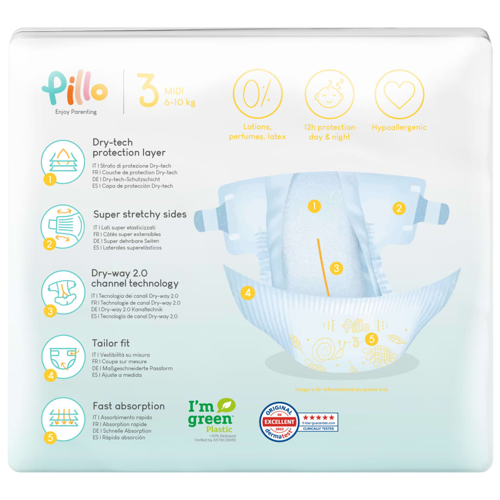 Pillo Baby Nappies 168 pcs Size 3 (6-10 kg) | vidaXL.ie